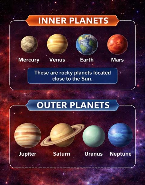 Solar System Diagram: Labeled Planets in Order from the Sun